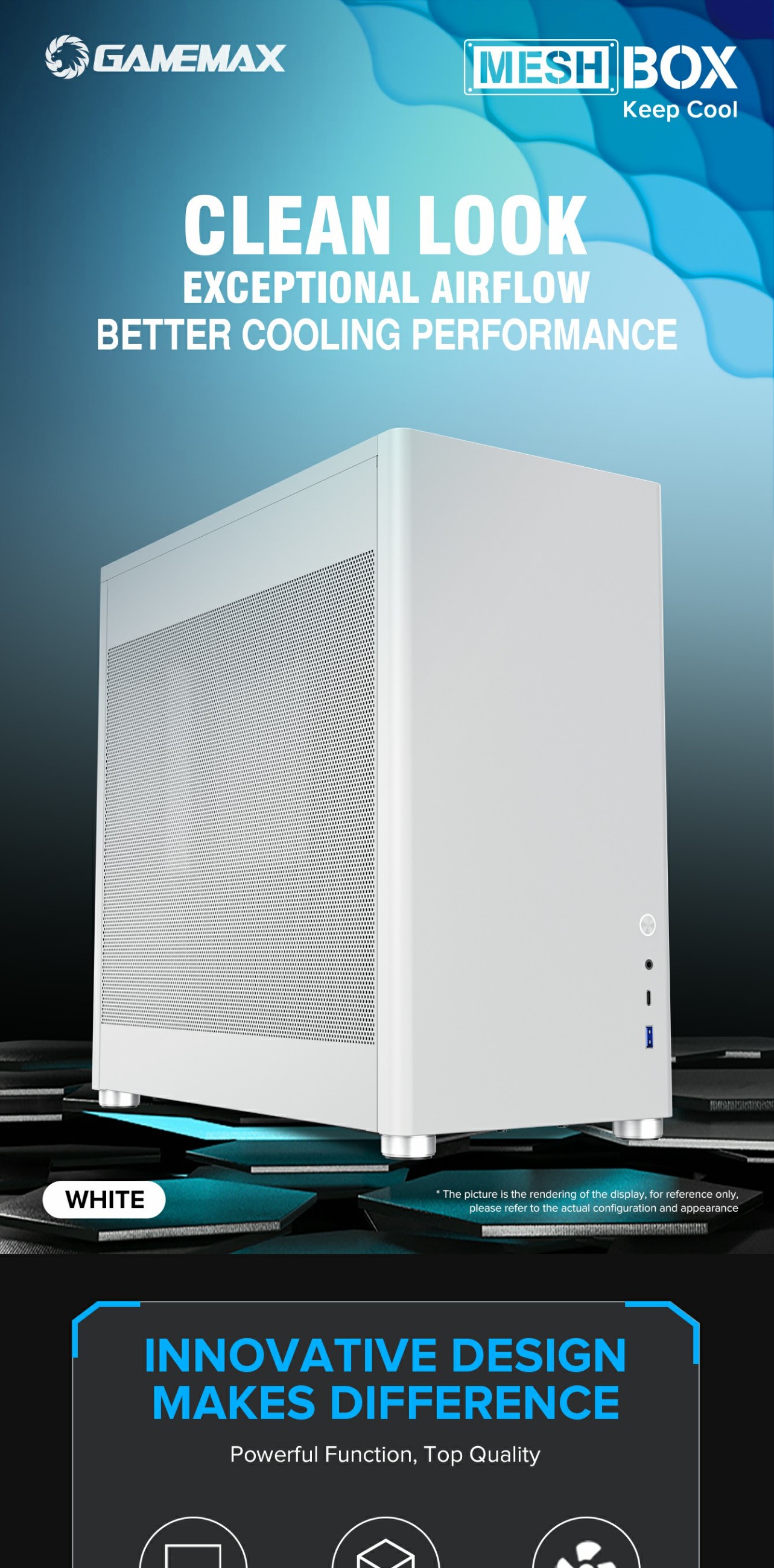 GAMEMAX MESHBOX White ATX Deskop Chassis-Micro ATX / ATX / Mini ITX/ DTX- Fully Mesh Side Panel ...